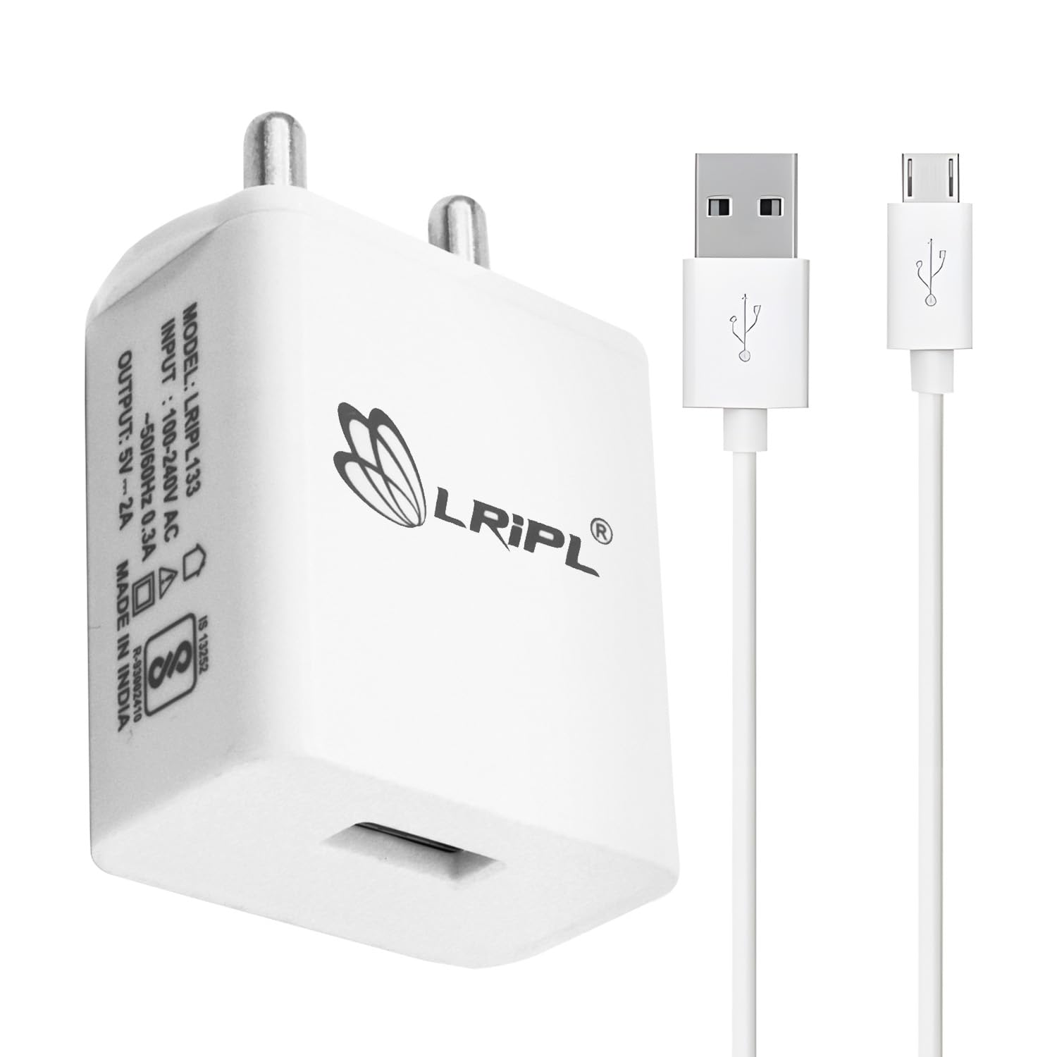 LRIPL 5 W 2 A Wall Charger for Mobile with Detachable Cable (10 W Whit