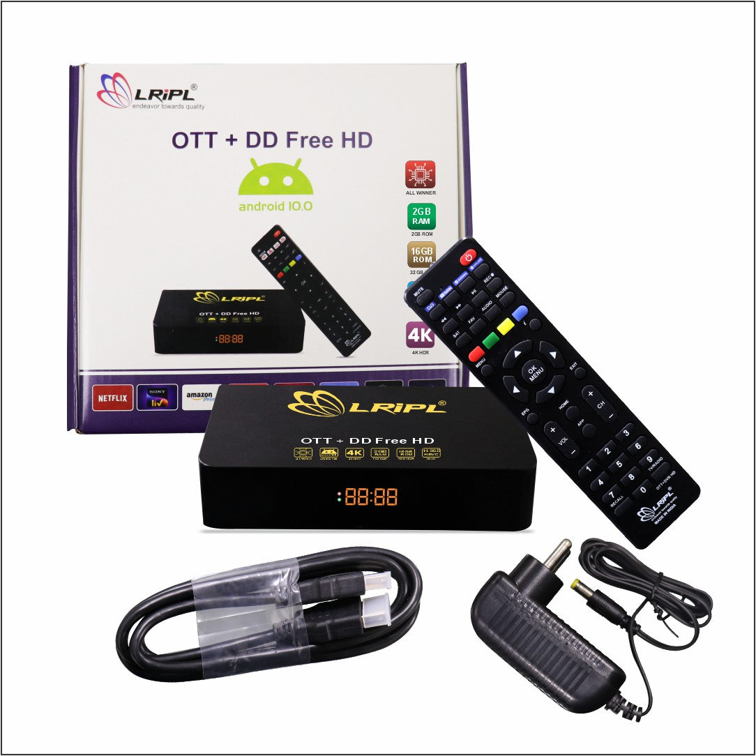 LRIPL 2-in-1 Smart Hybrid TV Box with DD Free Dish HD (OTT+DVB S2) 2GB RAM,32GB ROM, Version 11 ...