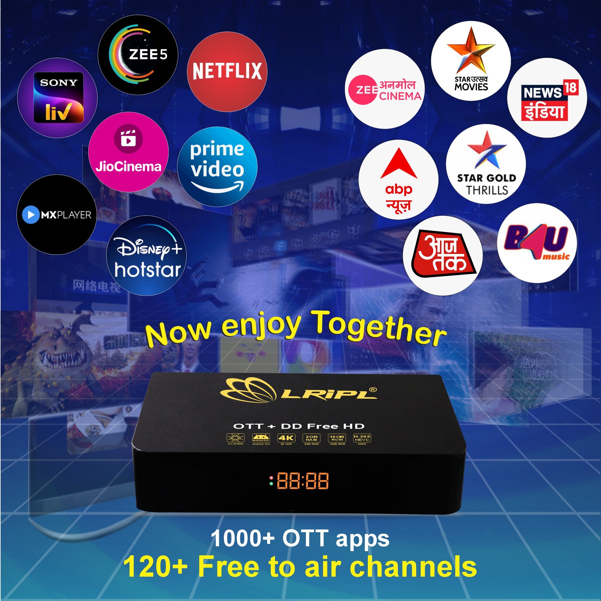 LRIPL 2-in-1 Smart Hybrid TV Box with DD Free Dish HD (OTT+DVB S2) 2GB RAM,32GB ROM, Version 11 ...